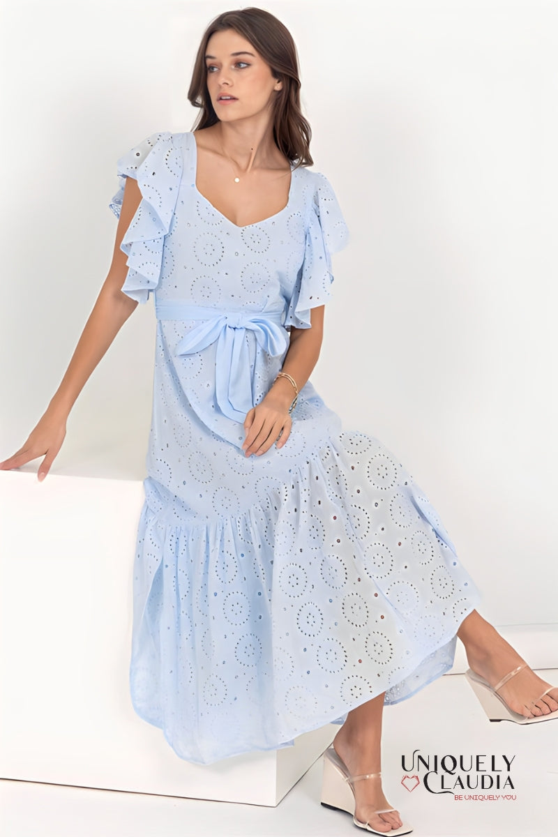Mackenzie Eyelet Tiered Ruffle Sleeve Maxi Dress